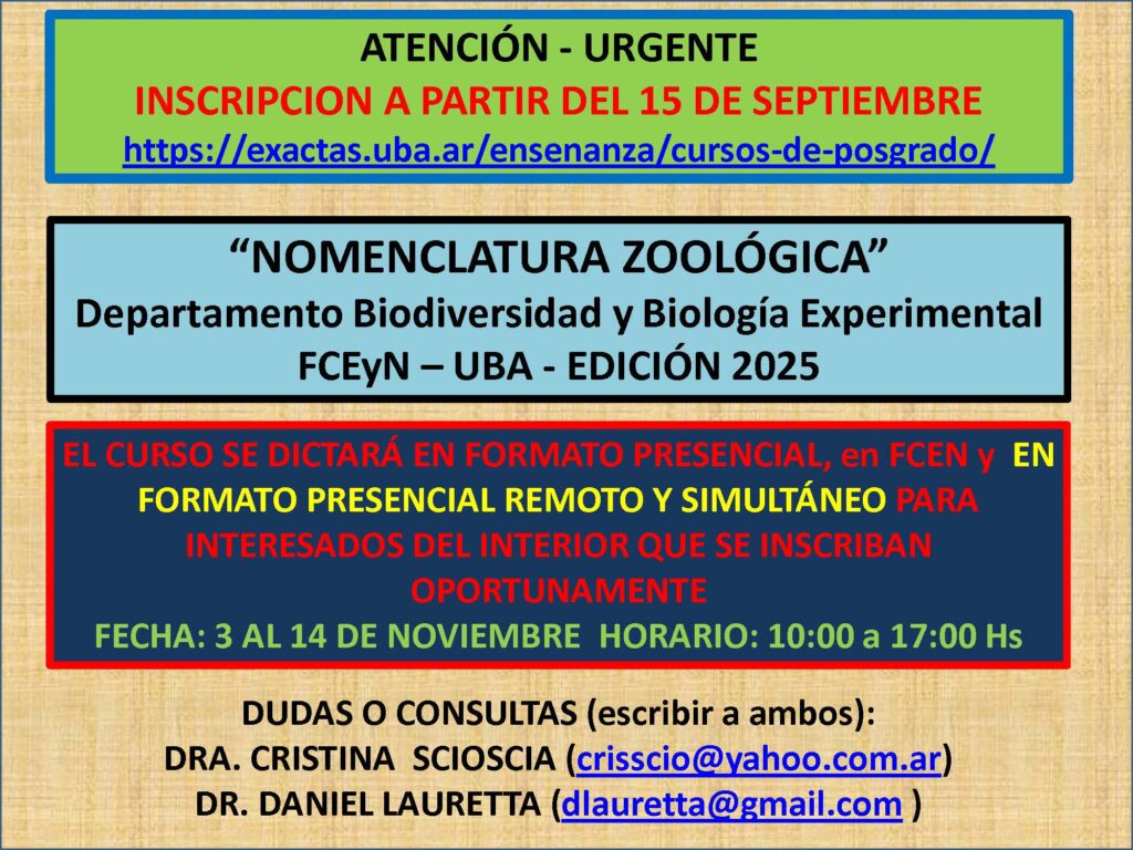 Curso de postgrado "Nomenclatura Zoológica" a partir del 15 de ...